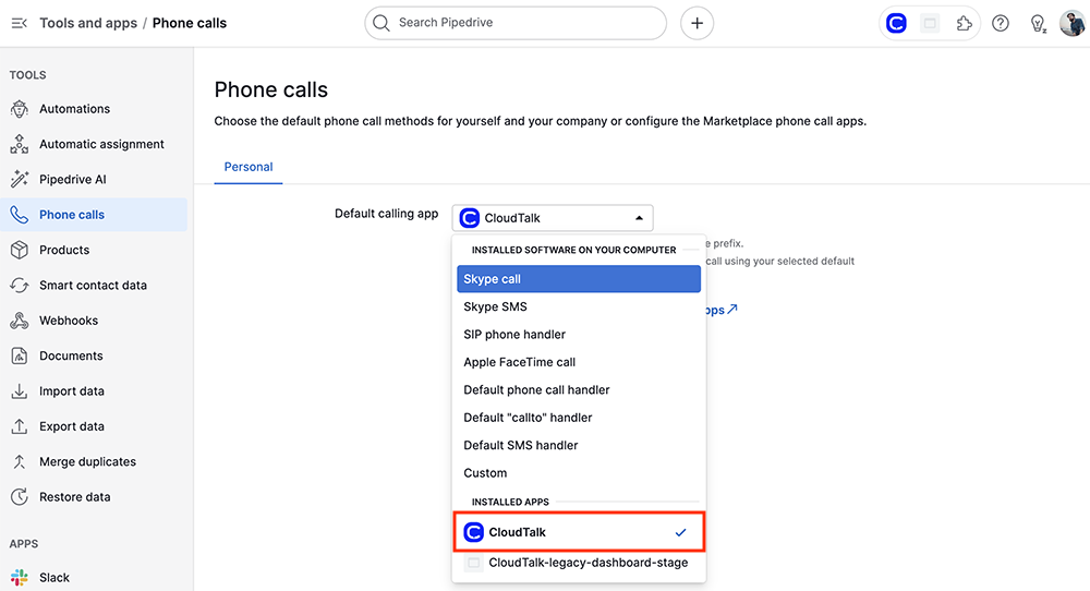 Pipedrive integration: CloudTalk - Knowledge Base | Pipedrive